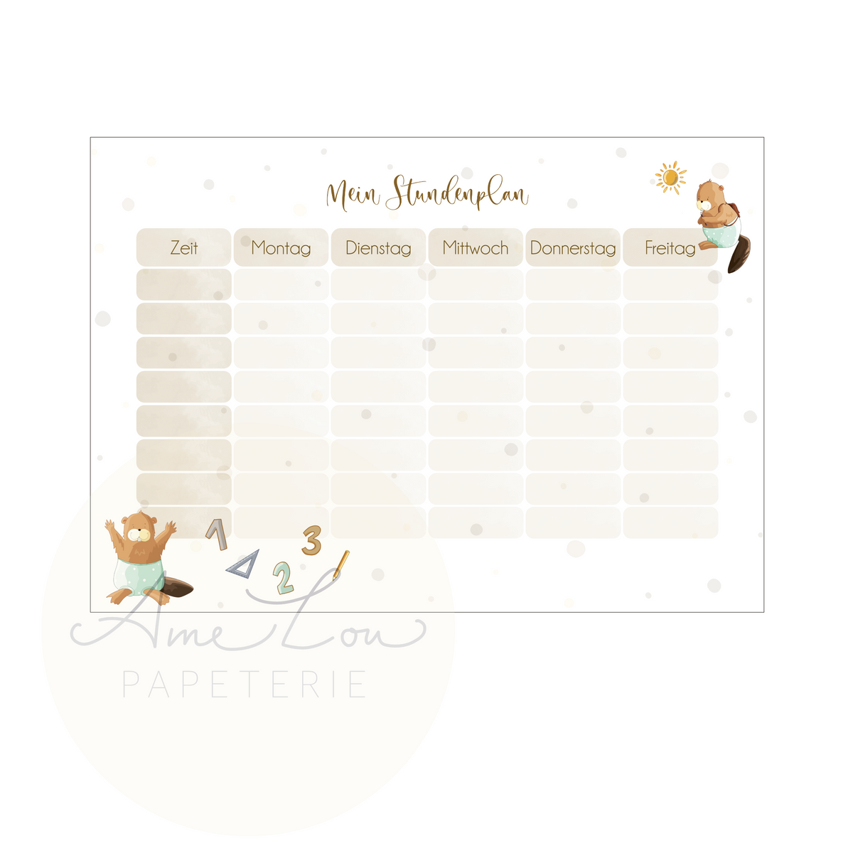 Nachhaltige Stundenplan "Biber - mint" - personalisierbar – AmeLou Papeterie